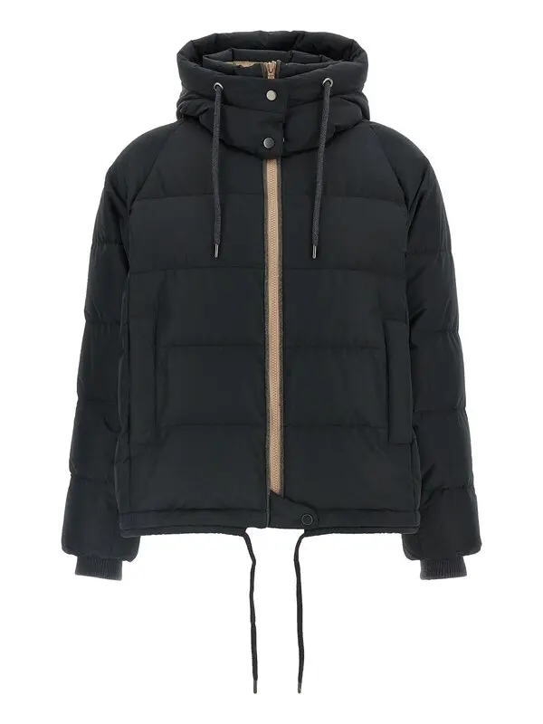 Brunello Cucinelli Down Jacket With Knit And Jewel Details - Black