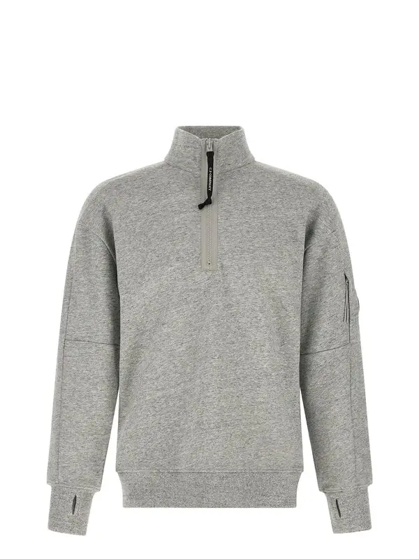 C.P. COMPANY Diagonal Raised Fleece Sweatshirt And Lens Detail - Gray