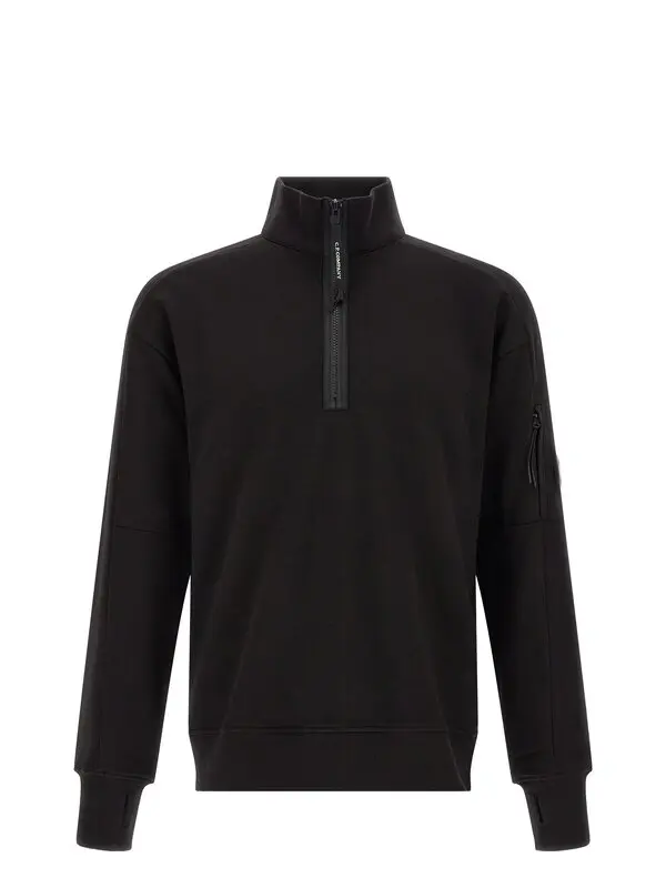 C.P. COMPANY Diagonal Raised Fleece Sweatshirt And Lens Detail - Black