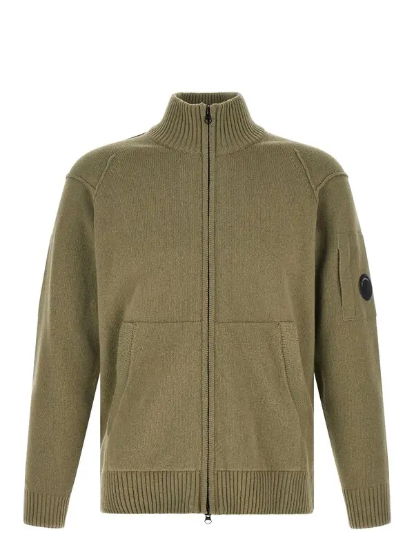 C.P. COMPANY Lambswool Grs' Cardigan With Lens Detail - Green
