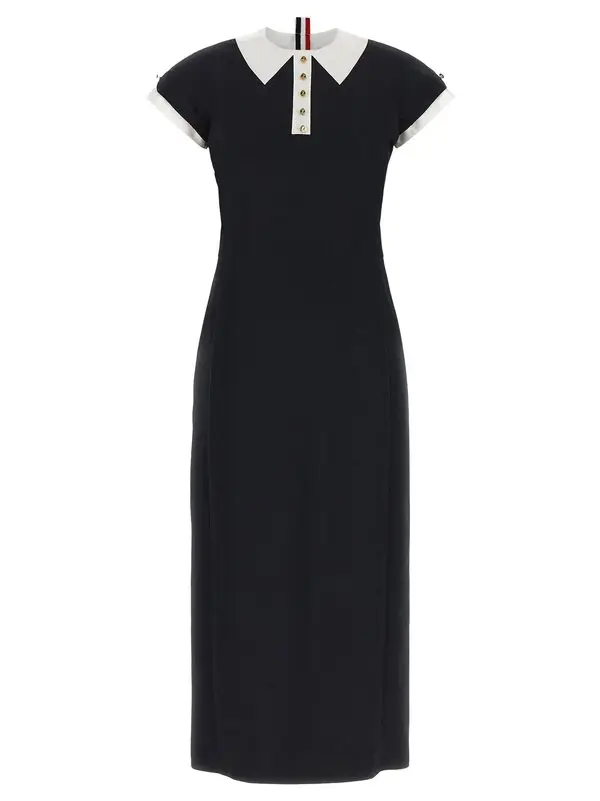 Thom Browne Polo Dress With Intarsia And Rwb Detail - Blue