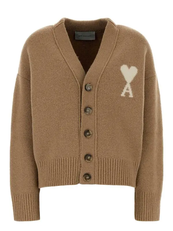 AMI Paris Camel Alpaca Blend Cardigan - Brown