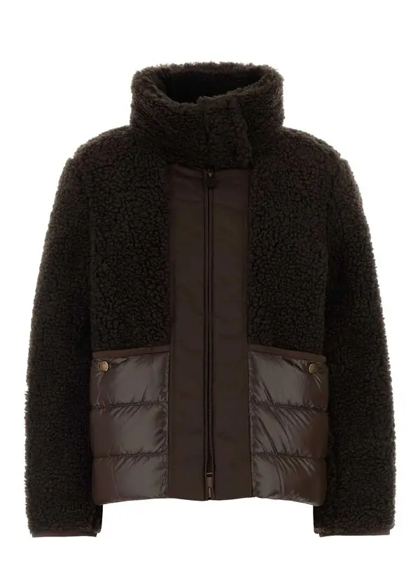 Moncler Chocolate Teddy And Polyester Glorieux Down Jacket - Brown