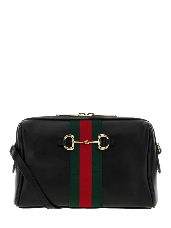 Gucci Leather Small Horsebit Web Crossbody Bag - Black