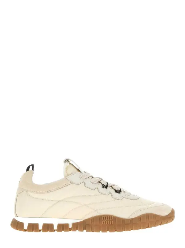 Miu Miu Sand Re-nylon And Suede Sneakers - Brown