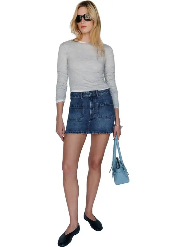 REFORMATION Cristina Stretch Mid Rise Denim Skirt - Blue