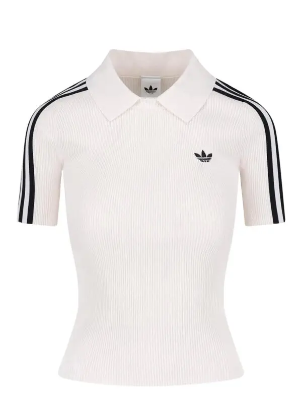 Adidas Ribbed Short Sleeve Polo Shirt - Beige
