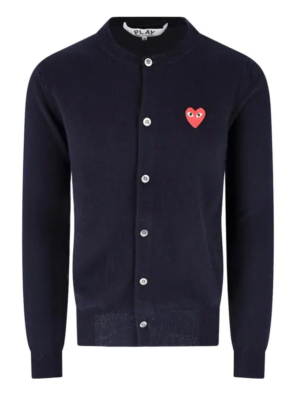 Play Comme Des Garcon Wool Button-front Cardigan Sweater - Blue