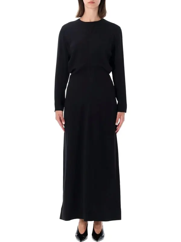TOTEME Effortlessly Elegant Matte Cady Slouch-waist Draped Long-sleeve Ankle-length Dress - Nero