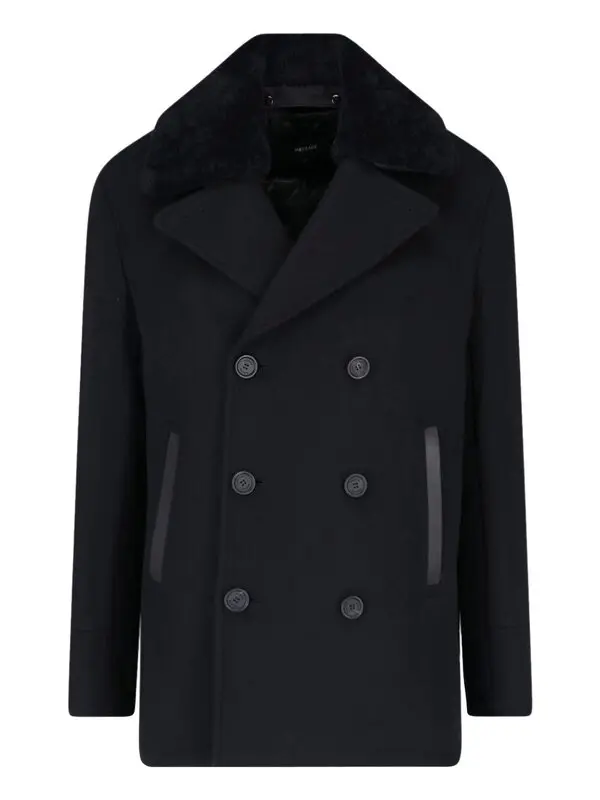 Mackage Double-breasted Wool Peacoat With Shearling Collar - Black
