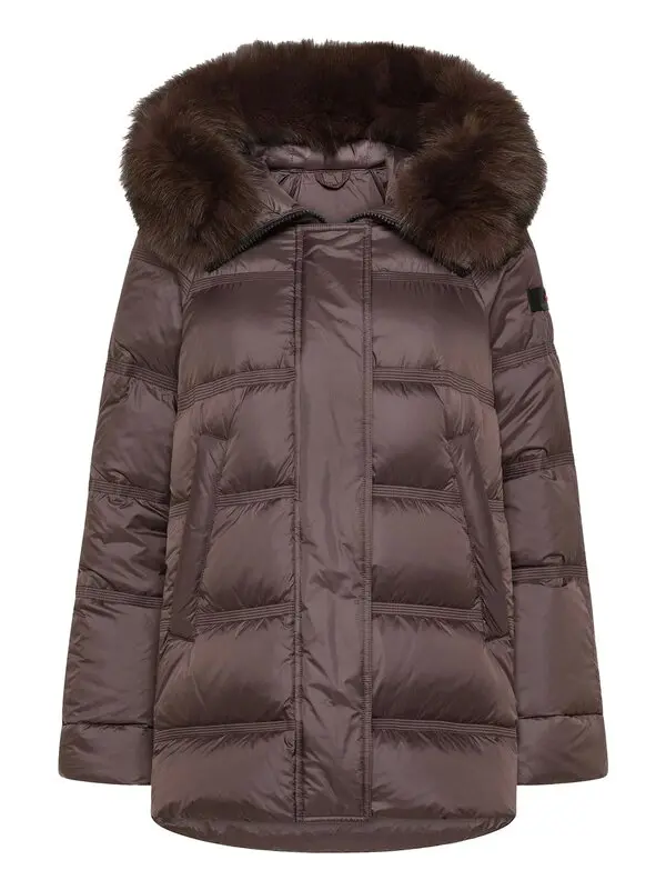 Peuterey Hooded Down Puffer Parka With Fur Trim - Chicory Coffee