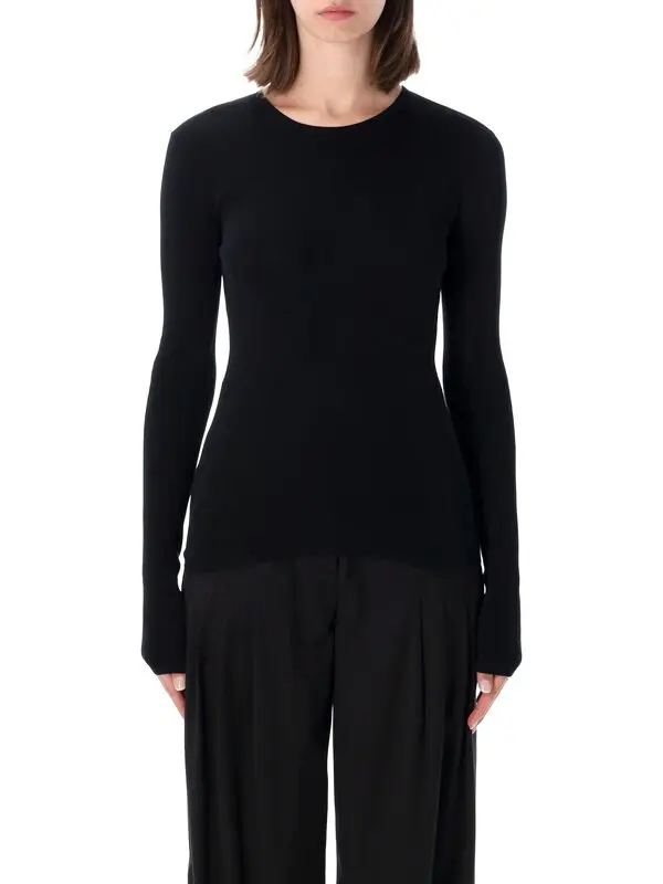 TOTEME Close-fit Crew Neck Long Sleeve Cotton Crepe Top - Nero