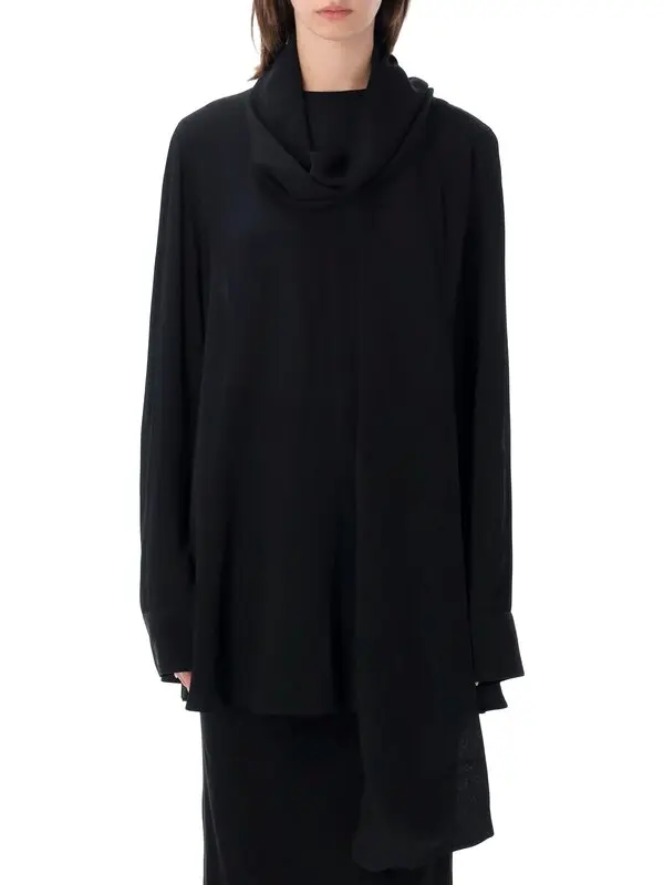 TOTEME Draped Scarf Blouse With Fluid Georgette Drape - Nero