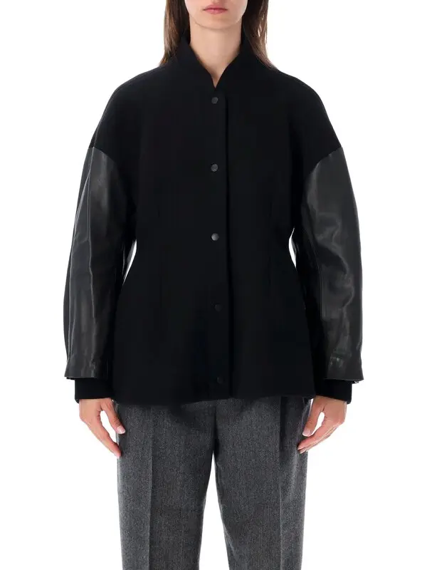 TOTEME Leather-sleeve Wool-blend Bomber Jacket - Nero
