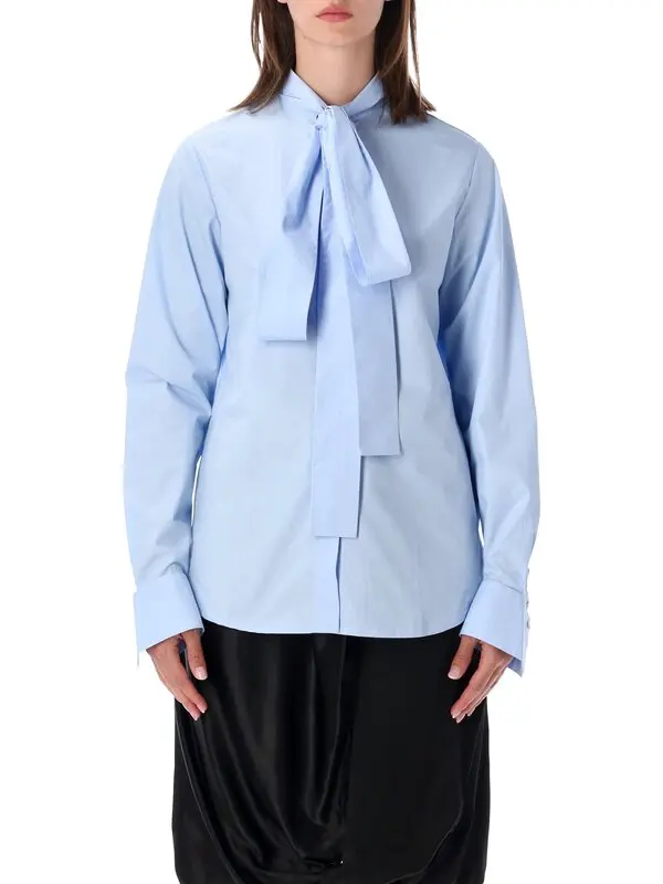 7 For All Mankind Bow Tie Neck Long Sleeve Blouse - Blu