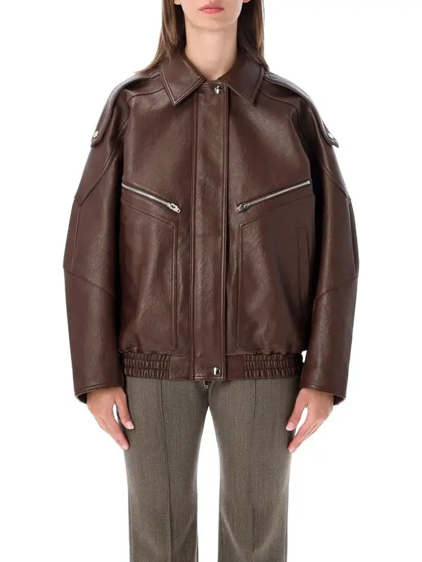 THE FRANKIE SHOP Faux Leather Zip-detail Jacket - Marrone