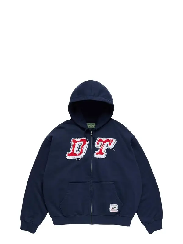 DENIM TEARS Distressed Tackle Twill Zip Up Hoodie 'navy - Blue