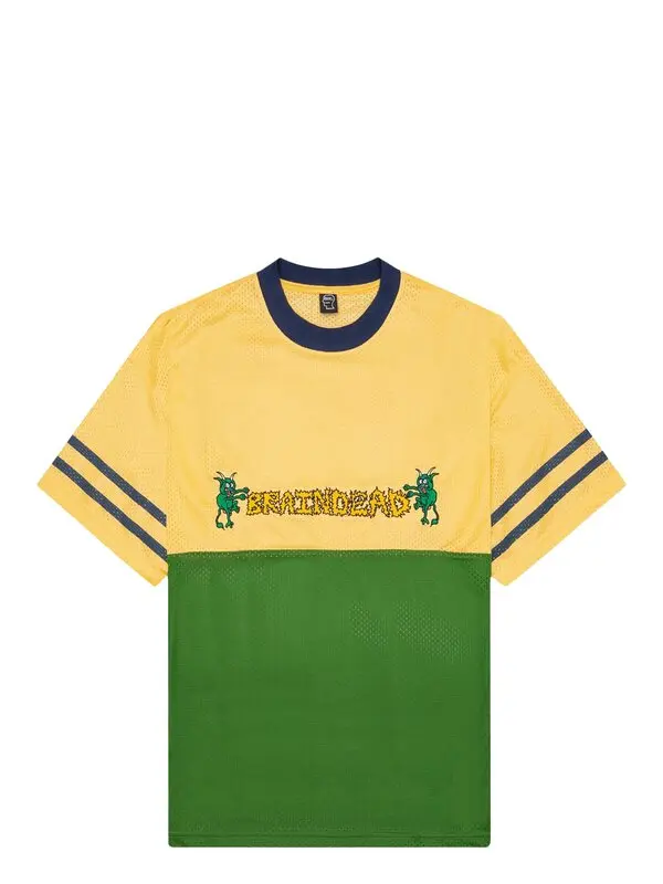 BRAIN DEAD Paneled Football Mesh Shirt - Yellow