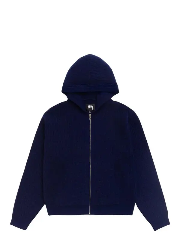 StÜssy Waffle Cashmere Zip Hood Sweater 'deep Navy - Blue