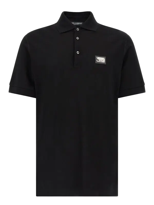 Dolce & Gabbana Logo Plate Polo Shirt - Black