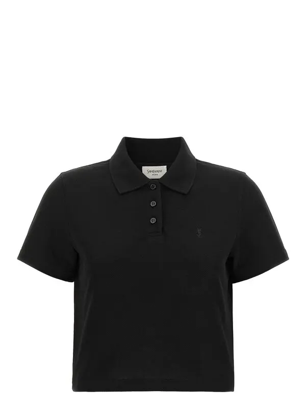 Saint Laurent Cassandre' Crop Polo Shirt - Black