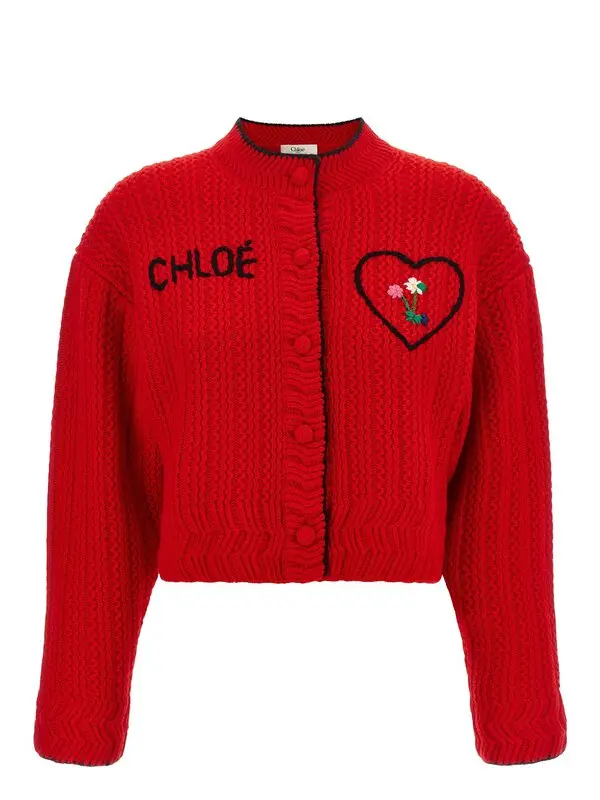 Chloé Embroidery Cardigan - Red