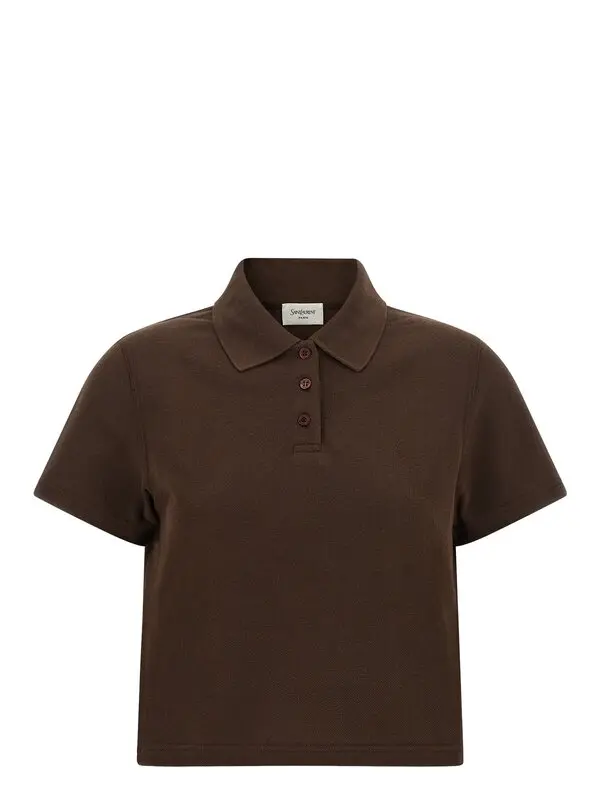 Saint Laurent Cassandre' Crop Polo Shirt - Brown