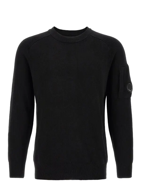 C.P. COMPANY Lambswool Grs' Sweater With Lens Detail - Black