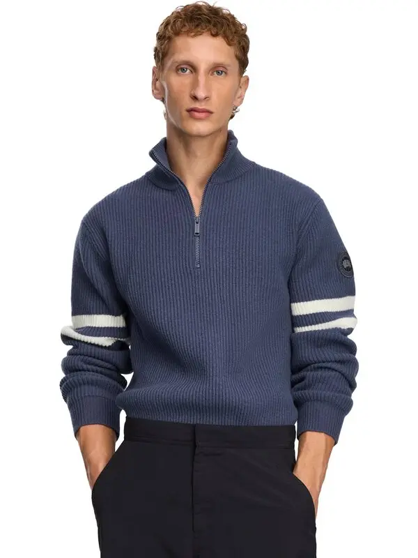 Canada Goose Mckinney Striped Knit Quarter Zip - Dusk Blue/bone