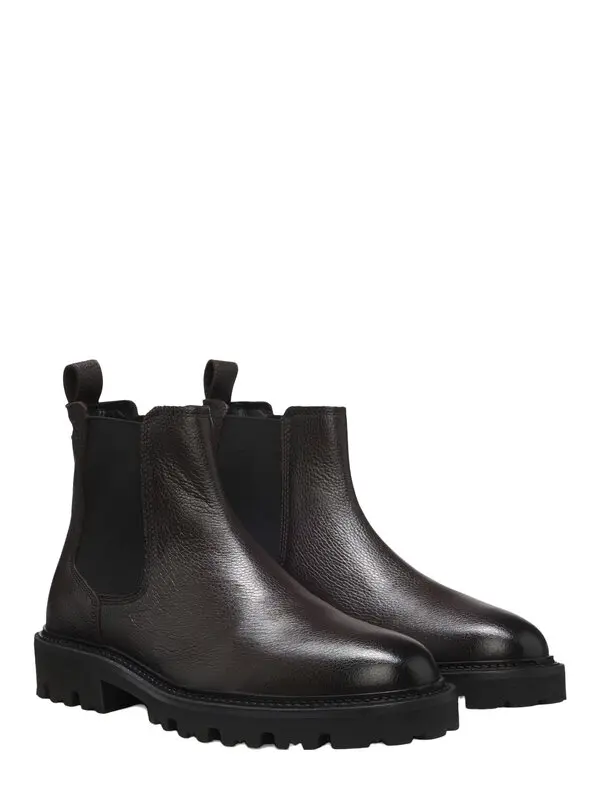 BOSS Grained Leather Boots With Elastic Side Panels - Dark Brown