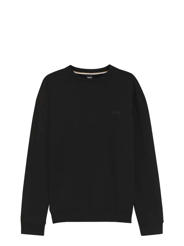 BOSS Logo-embroidered Cotton Sweatshirt With Satin Piping - Black