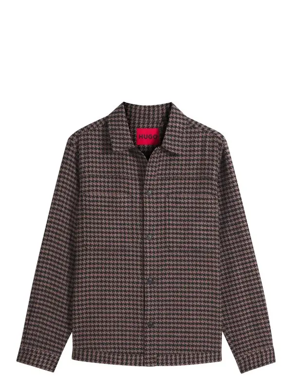 Hugo Cropped Oversized-fit Shirt In Houndstooth Cotton - Brown
