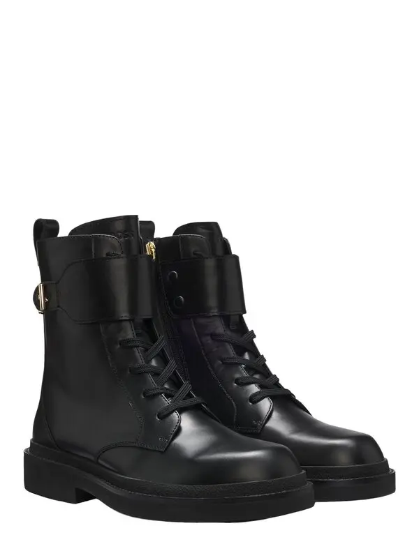 BOSS Lace-up Leather Boots With Gold-tone Hardware - Black