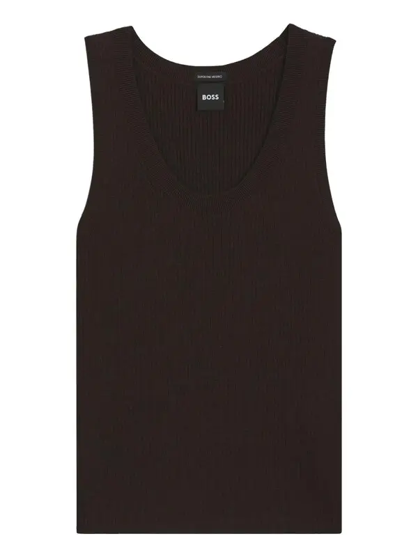BOSS Sleeveless Ribbed Top In Virgin Wool - Brown