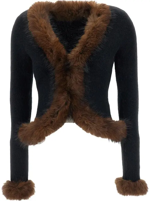 SELF-PORTRAIT Faux Fur Knit Cardigan H - Multicolor