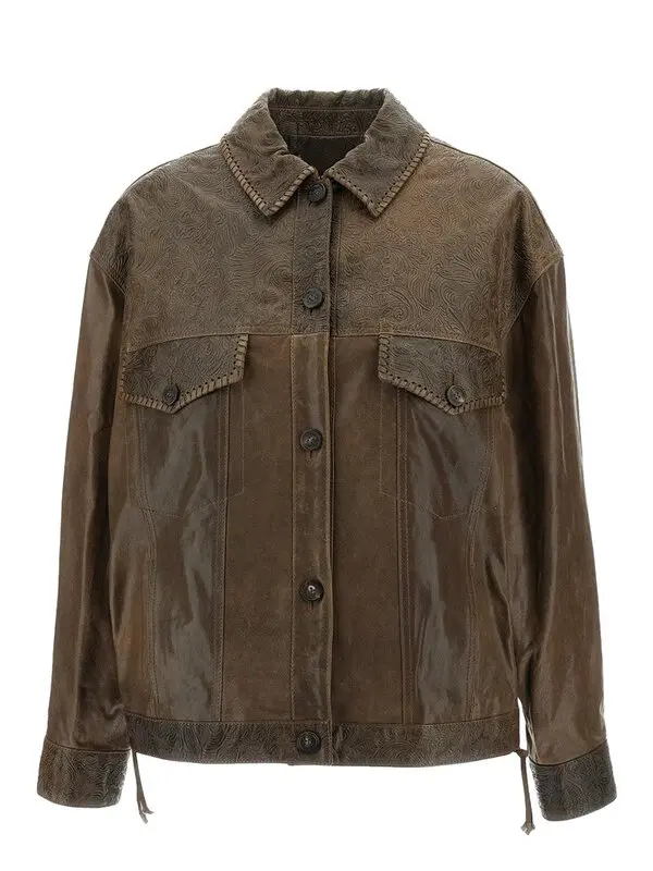 GOLDEN GOOSE Journey W's Jacket Babete Mixed Of Embossed And Plain Nappa Leather - Multicolor