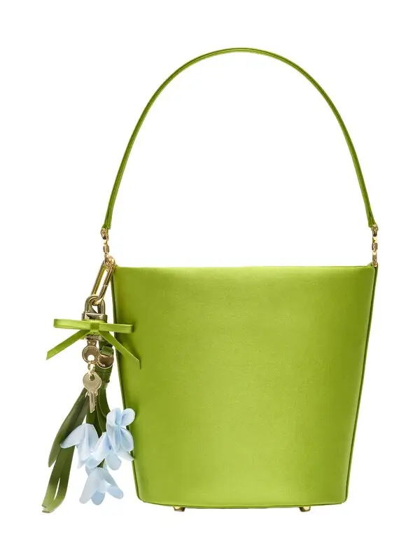 SELF-PORTRAIT Green Satin Bucket Bag - Multicolor