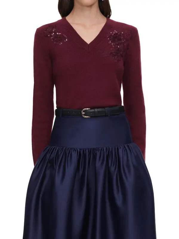 SELF-PORTRAIT Burgundy Flower Wool Jumper - Multicolor