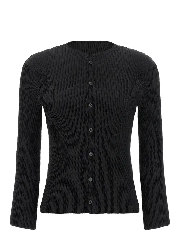 Issey Miyake Rhombus Pleats' Cardigan - Black