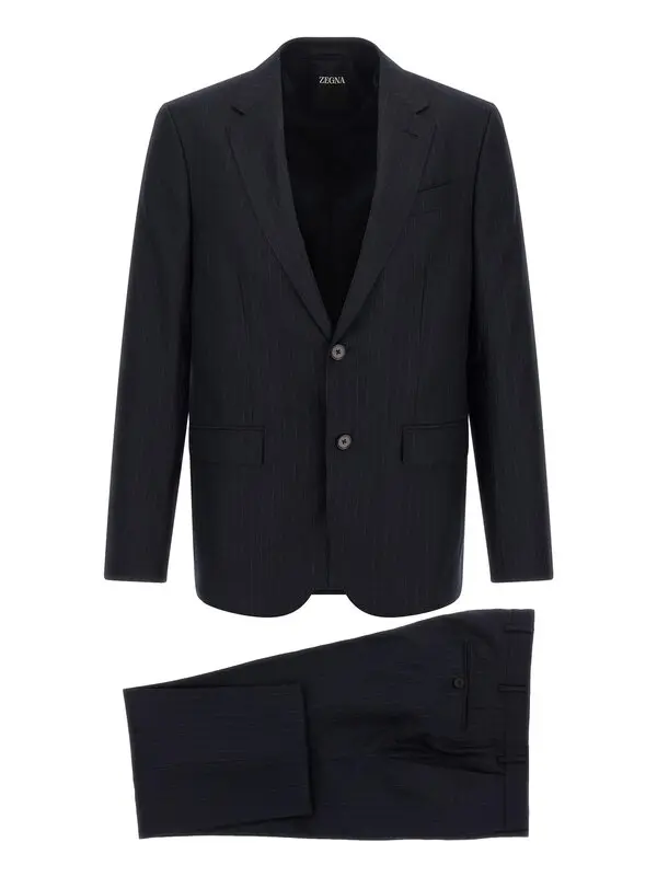 Zegna Pinstriped Flannel Dress - Blue