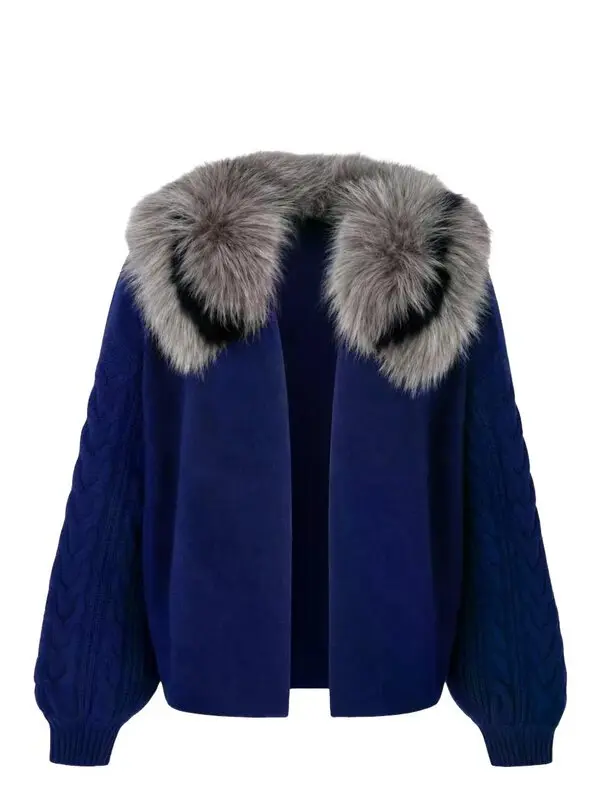 IZAAK AZANEI Cable-knit Fur-trim Jacket - Blue