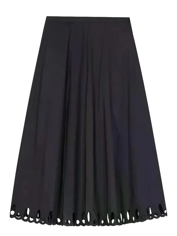 Closed Midi Embroidered Poplin Skirt - Black
