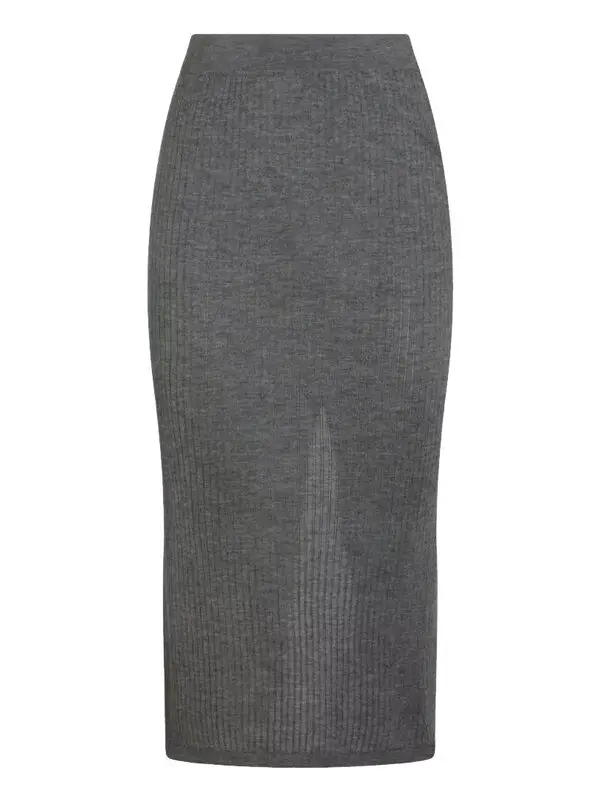 Malo Ribbed-knit Front-slit Midi Skirt - Grey