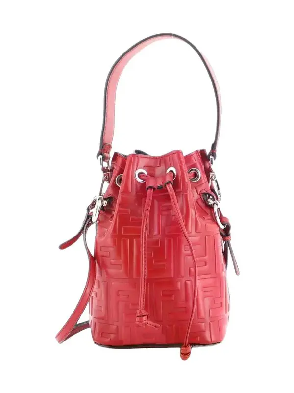 Fendi Mon Tresor Zucca Embossed Leather Mini Bucket Bag - Red