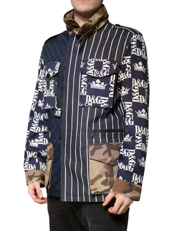 Dolce & Gabbana Patchwork Logo-print Military Jacket - Blue