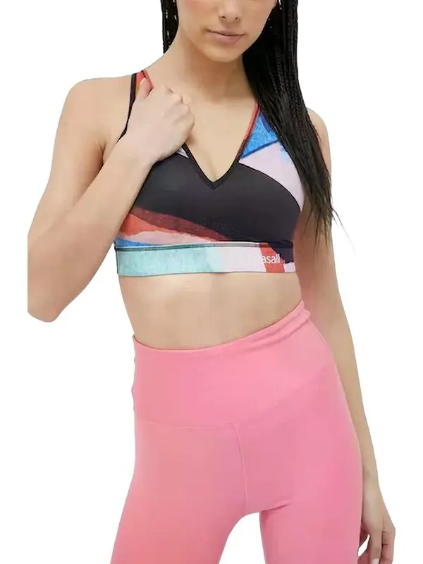 CASALL Abstract-print Crossover-strap Sports Bra - Black