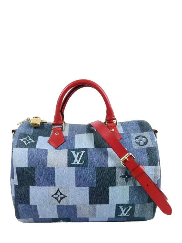LOUIS VUITTON Speedy Bandoulière Monogram Denim Tote Bag - Blue