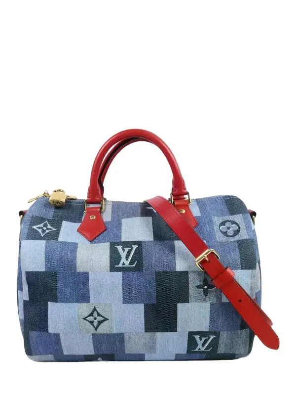 LOUIS VUITTON Speedy Bandoulière Monogram Denim Tote Bag - Blue