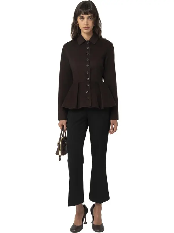 Arakii Wool Peplum Jacket - Dark Brown