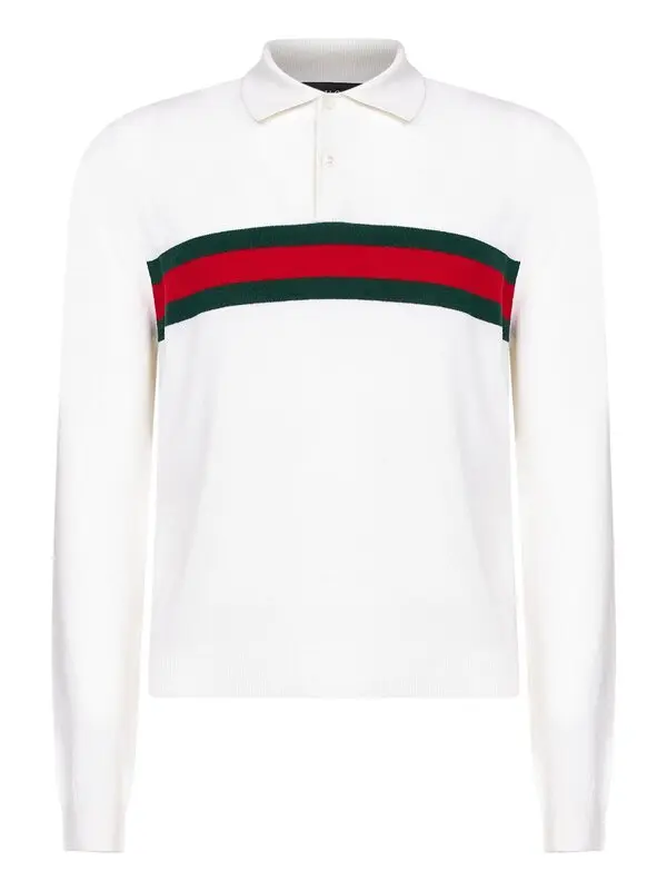 Gucci White Web Striped Polo - Multicolor